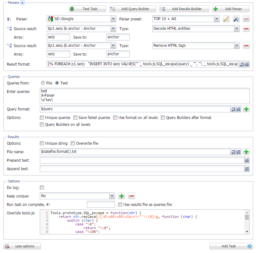 Output results in a SQL dump format | A-Parser - scraper for SEO ...